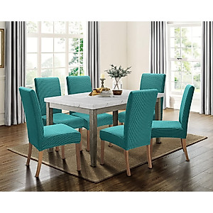 SPRINGRICO 4 Pack Dining Room Chair Covers with seat Belt, Stretch Parsons Chair Slipcover Washable Kitchen Dining Chair Cover Removable Seat Protector Set of 4, S1- Teal
