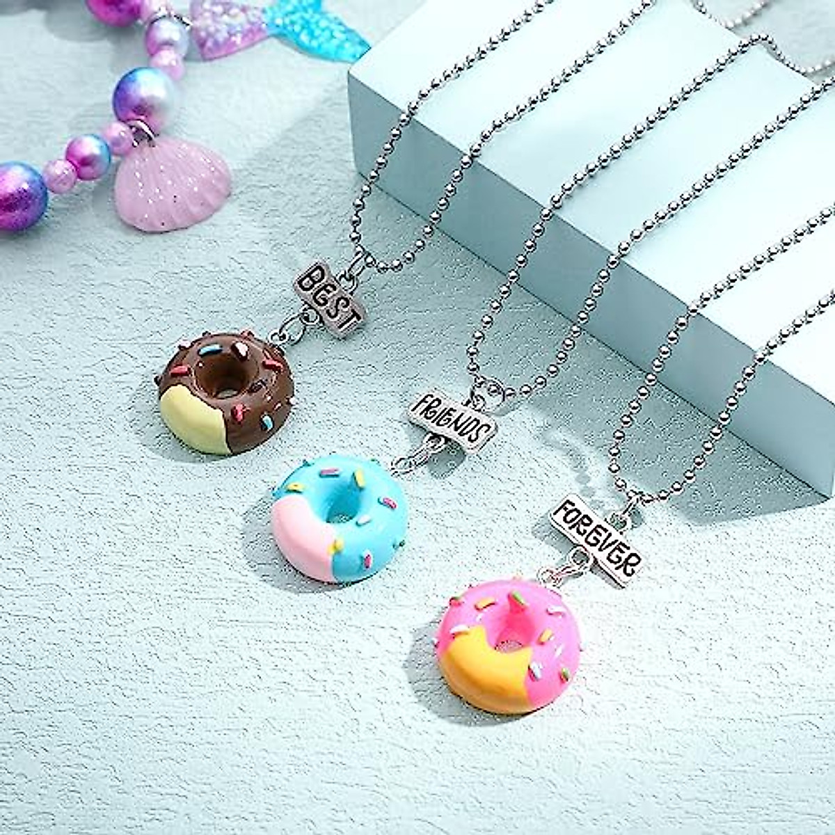 NUOBESTY Friendship Bracelets 3 Pcs Best Friend Necklaces Donuts Ice Cream Pendant Friendship BFF Necklaces for 3 Girls Birthday Friends Sisters Jewlery Gifts (Best Friend Forever) Girl Toys