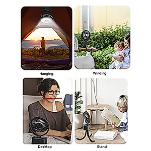 Oscillating Stroller Fan with LED Lantern, 5000mAh Battery Operated Rechargeable Camping Fan with Flexible Tripod Clip On Stroller, 3 Wind Speeds & LED Light