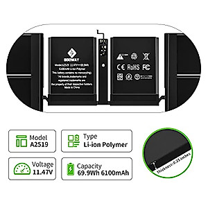 A2442 Battery, Egoway A2519 Replacement Laptop Battery for MacBook Pro 14 inch (Late 2021), Easy-to-Install Replacement Battery A2442 with Tools, EMC3650 [11.47V/6100mAh]