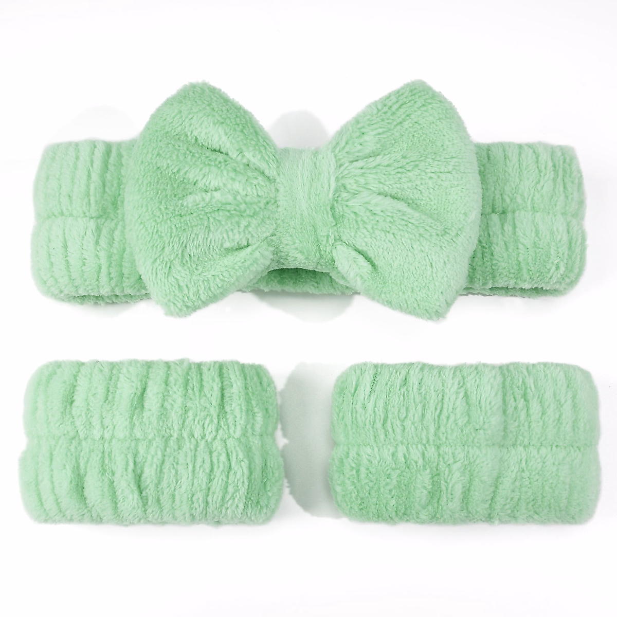 Ayesha Green Spa Headband and Wristband Set for Skincare Makeup Headband Wrist Cuffs for Washing Face Bubble Skincare Hairband for Women Girls
