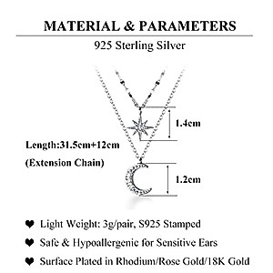 SLUYNZ 925 Sterling Silver Layered Necklace Chain Star Moon Choker Necklace for Women Teen Girls Layering Chain Choker (A-Silver)