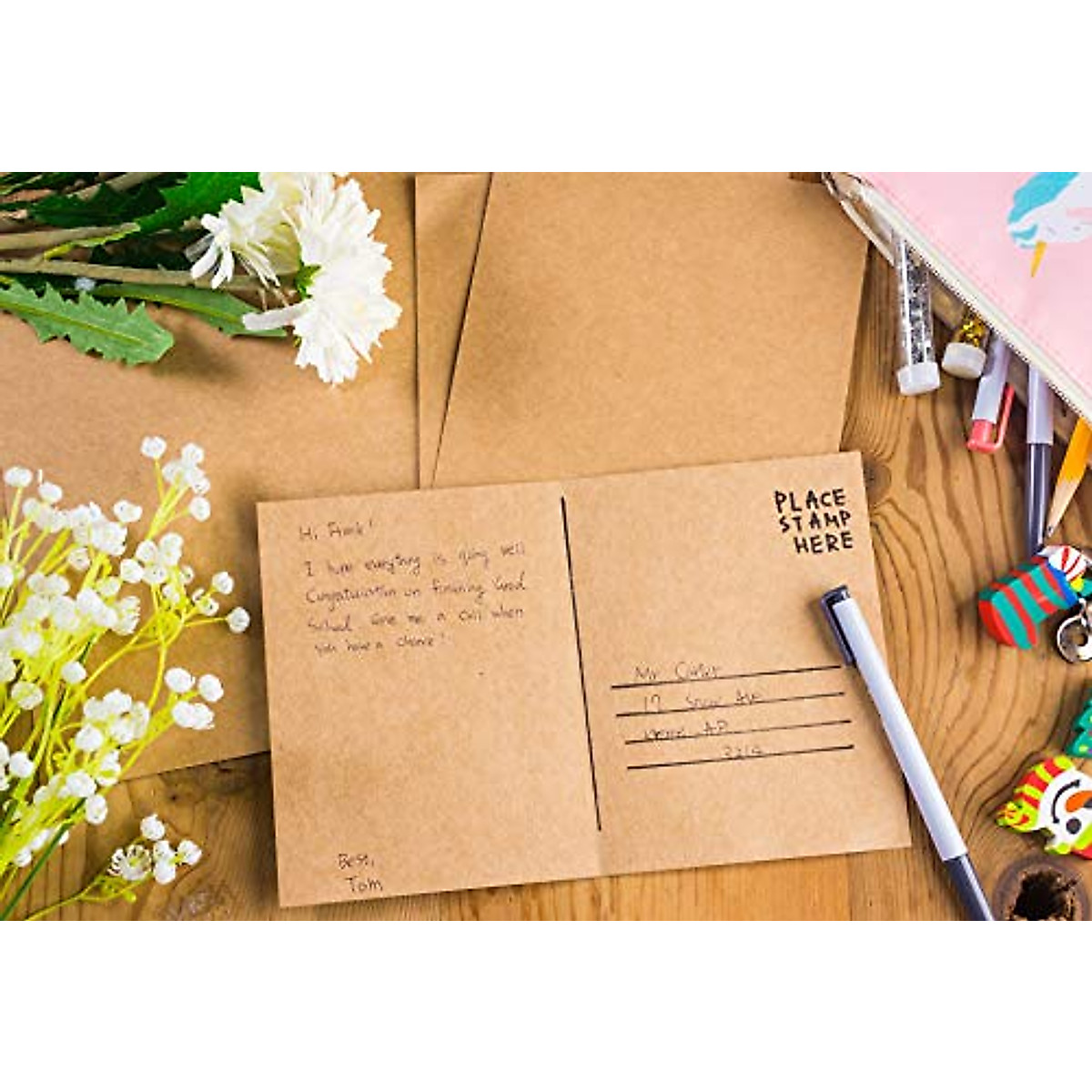 Blank Postcards - 100-Sheet Kraft Paper Postcards, Printable Blank Note Cards for Inkjet and Laser Printers, 2 Per Page 200 Cards in Total, Perforated, 170GSM Cardstock 5.5 x 8.5 Inches