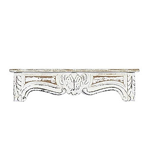 Deco 79 Wood Scroll Distressed 1 Shelf Wall Shelf, 36" x 6" x 9", White