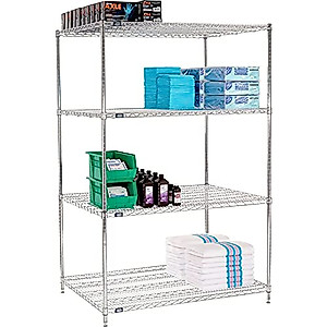 Nexel Adjustable Wire Shelving Unit, 4 Tier, Commercial Dry Storage Rack, 36" x 48" x 86", Chrome