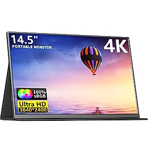 MAGICRAVEN 4K Portable Monitor, 14.5" IPS Laptop Screen, Slim Lightweight 1500:1 Dual USB C HDMI Gaming Display with Speakers, Travel Monitor for PC Phone PS5/4 Xbox Switch