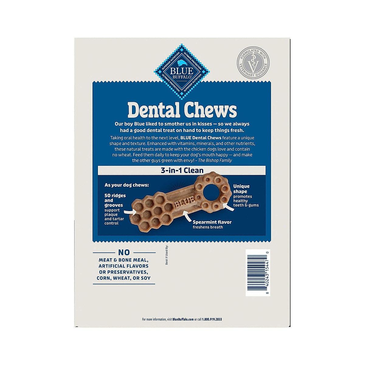 Blue Buffalo Large Dental Chews for Dogs, Daily Dental Care Dog Treats Made in The USA with Natural Ingredients, Chicken & Spearmint (44-oz. Box, 28 Count)