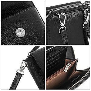 Pearl Angeli Genuine Leather Crossbody Cellphone Bag for Women RFID Blocking Small Phone Wallet Purse with Shoulder Strap