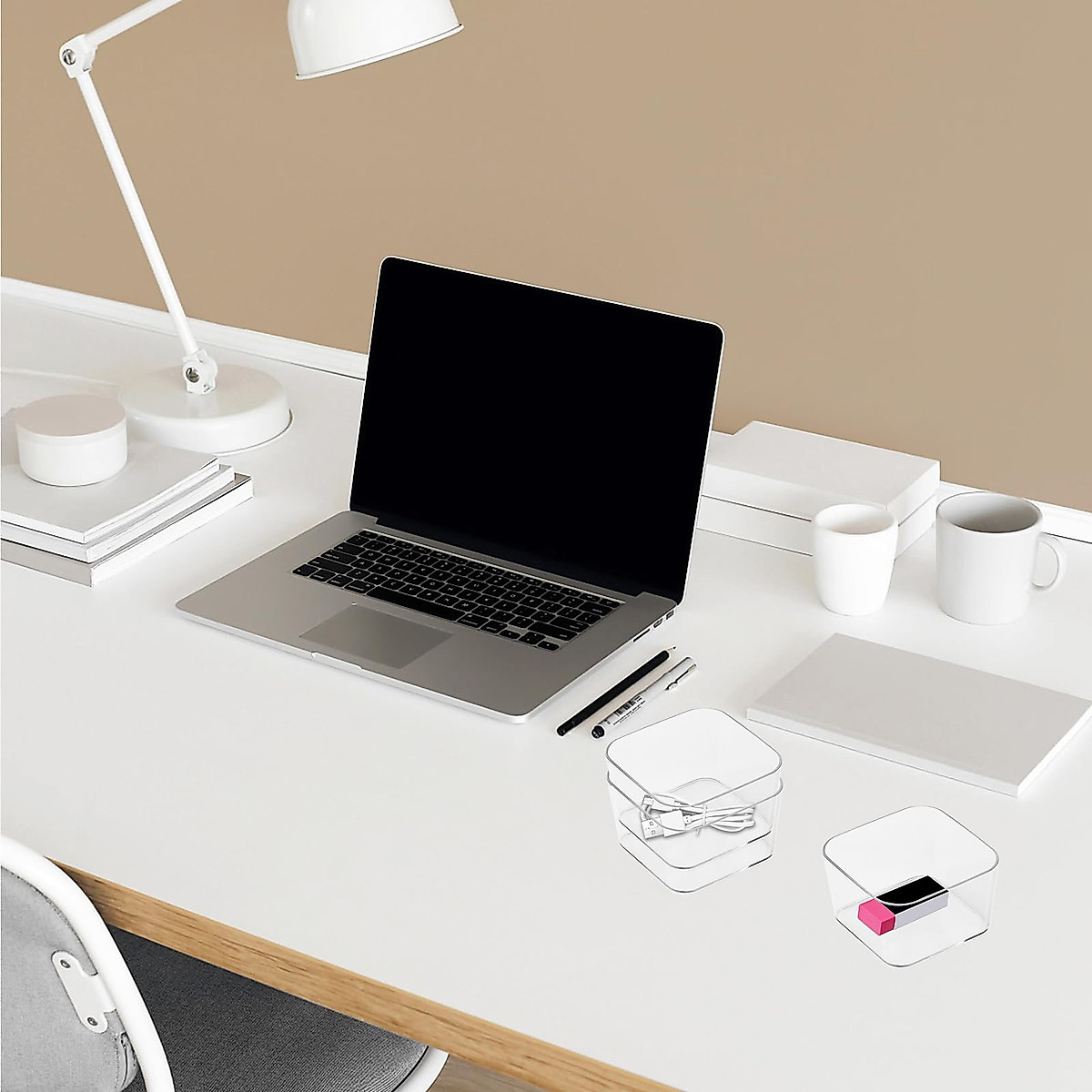 6pcs Clear Acrylic Storage Container, Desk Organizer Drawer Square Tray, Small Makeup Vanity Storage Bins Widely for Kitchen Cabinet, Tool, Office Desk, Gadgets, Pens, Paper Clips, No Lid