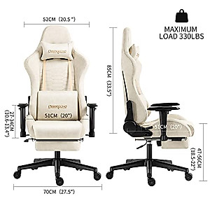 Darkecho Gaming Chair Office Chair with Footrest Massage Vintage Leather Ergonomic Computer Chair Racing Desk Chair Reclining Adjustable High Back Gamer Chair with Headrest and Lumbar Support Ivory