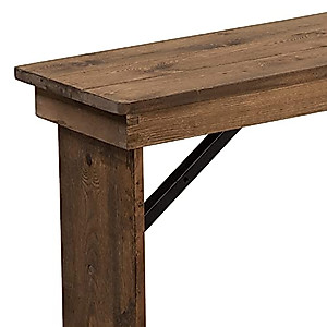 Flash Furniture HERCULES 40" x 12" Antique Rustic,Solid Pine Folding Farm Bench