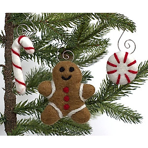 Felt Christmas Ornaments- Gingerbread Man, Peppermint, Candy Cane- With Hooks- Winter- Tree Decor- Holiday Decoration