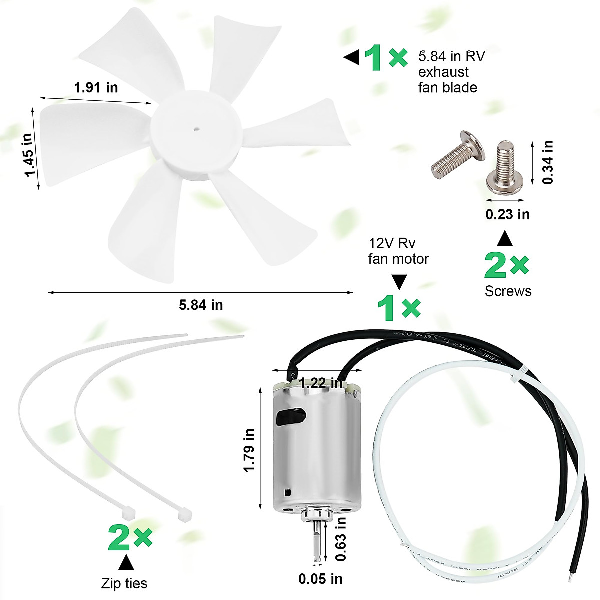 Puxyblue 6" RV Vent Fan Blade and 12V D-Shaft Motor Compatible With Heng's, Elixir, Jensen, Jayco, Toyota Dolphin - 2 Screws and 2 Zip Ties for Camper Roof Vent