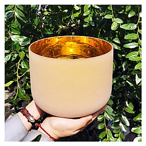 ZZZYW 11 Inch Gold Chakra Tuned Frosted Quartz Crystal Singing Bowl CDEFGAB Any One Note for Sound Healing Meditation Mind Focus (Color : 432Hz Note G)