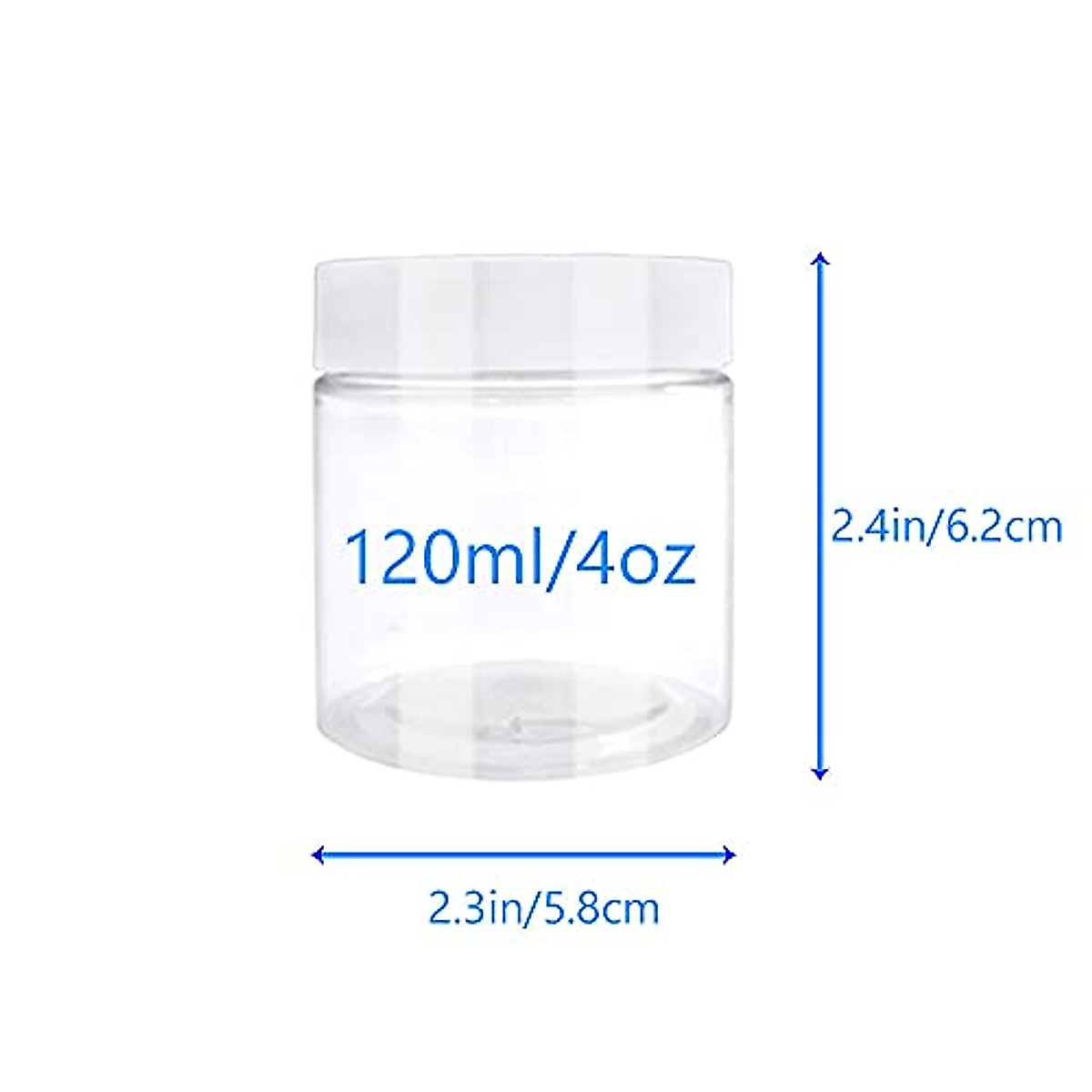 Cshangzei 20Pcs 4oz Clear Plastic Slime Containers,Round Wide-Mouth Storage Jars,Refillable Container for Slime,Cosmetic,Lotion,Candy,Craft,White Lids