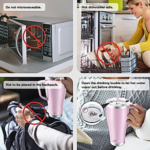 Hamino 30 oz Tumbler with Lid and Straw Handle, Double-Wall Vacuum Travel Coffee Mug with Handle, Stainless Steel Insulated Coffee Tumbler Mug Cup for Home Office Travel HOT COLD Drinks (Dream Pink)