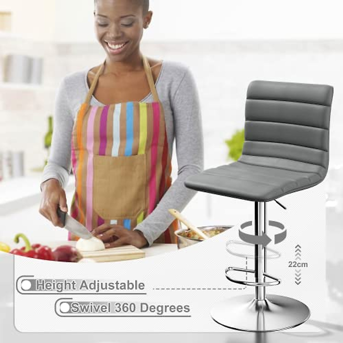 NicBex Swivel Bar Stools Modern PU Leather Adjustable Barstools, Kitchen Island Counter Bar Stools Set of 2,(Grey Color)