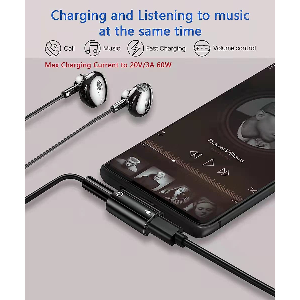 Samsung Galaxy S23+ Headphone Adapter, 2 in 1 USB C to 3.5mm Headphone Adapter with Safe 60W PD Fast Charging Compatible with Google Pixel 7/6/5, iPhone 15/15Pro, Galaxy S23/S2/Note 20