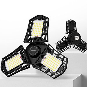 FREELICHT 2-Pack LED Garage Light, 60W LED Shop Light with E26/E27 Medium Base, 6000LM Triple LED Garage Lighting, 6500K Screw in LED Tri Light for Attic, Basement
