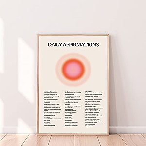 Daily Affirmation Wall Art Colorful Aura Poster Inspirational Paintings for Wall Energy Spiritual Picture Orange Aesthetic Posters Daily Gratitude Picture for Living Room Bedroom 16x24inch Unframed