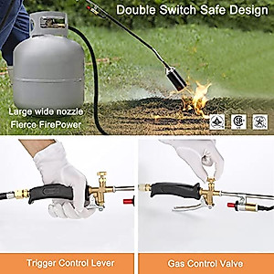 NOENOUGH Propane Torch Weed Burner Torch High Output 800,000 BTU with 6.5ft Hose Heavy Duty Blow Torch with Flame Control and Turbo Trigger Push Button Igniter for Garden Stumps Wood Ice Snow Roofing