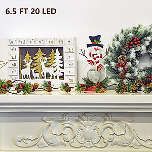 TW SHINE 2 Pack Christmas Pine Cone String Lights, 13 FT 40 LED Total Prelit Battery Operated Garland with Red Berry for Indoor Outdoor Xmas Fireplace Decorations