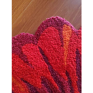 Judy Dre am Red Sunflower Shape Area Rug Hand Woven Floral Round Rugs for Bedroom Kitchen Bathroom Living Room Washable Bath Mat for Christmas Party Dec