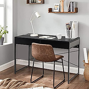 GOFLAME 44 inch Computer Desk with 2 Storage Drawers, Home Office Desk with Steel Frame, Simple Study Writing Workstation, Makeup Vanity Console Table for Living Room, Bedroom & Study (Black)