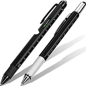 2 Pieces Multitool Pen Set Flathead Tool Pen Bottle Opener Pen Screwdriver Touch Screen Stylus Pen LED Light Pen Ruler Level Ballpoint Pen for Men Women Father Husband Present