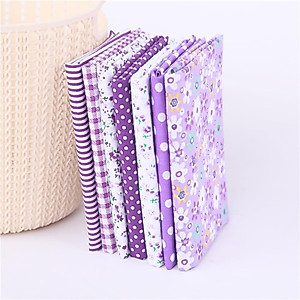 7Pcs Top Purple Cotton Craft Fabric Bundle Squares Patchwork DIY Sewing Scrapbooking Quilting Floral Dot Pattern Craft and Hobby Fabric 10" x 10" (25cm x 25cm)