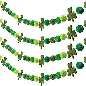 3 Pieces St. Patrick's Day Felt Balls Garland Ball Banner Irish Wool Pom Pom Garland Shamrock Banner Hanging Decoration for St. Patrick's Day Party Holiday
