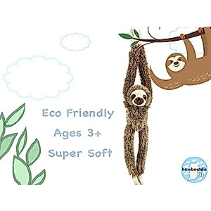 HOWBOUTDIS 20 inch Brown Hanging Sloth - Stuffed Animal - Ultra Soft Plush - Hands and Feet Connect - Realistic Design - Great Gift or Prize