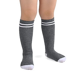 EPEIUS Knee High Socks with Non-Slip Grip Toddller Boys Girls Athletic Stripe Team Tube Socks for Soccer, Basketball, Baseball,5 Pairs Pack 3-5 Years