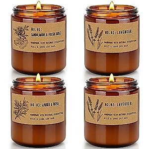 Candles for Home Scented, 4 Pack 28 Oz Candles Gifts for Women, Large Soy Scented Candles, Lavender Fresh Rose Long Lasting Aromatherapy Amber Candle Set for Women Men Birthday Thanksgiving Christmas
