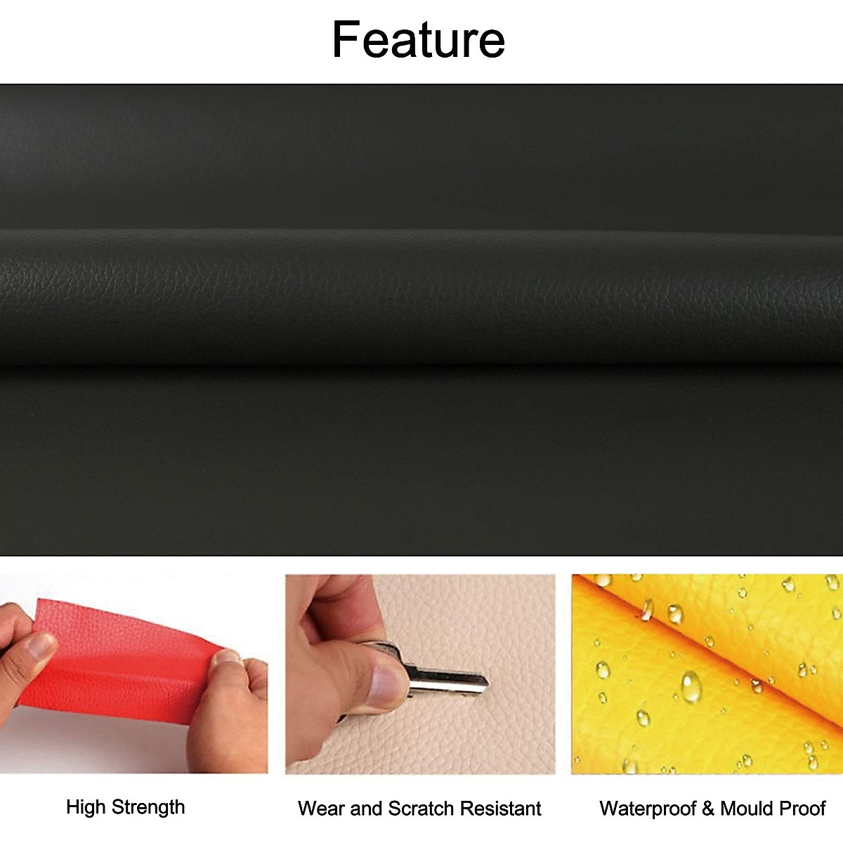 Waterproof Synthetic Leather Upholstery Fabrics, Soft Anti-UV Material,Hypoallergenic Easy to Clean Non-Peeling (1Yard, Black)