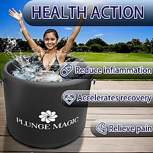 PLUNGE MAGIC Ultimate Cold Plunge Tub Inflatable Ice Bath Tub With Cover for Athletes Portable & XL Size, Water Chiller Compatible (Black - Round)