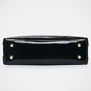 Women PU Patent Leather Alligator Stripe Handbag Clutch Shoulder Bag Cross Body Bag Clutch Handbag Shell Bag(Black)