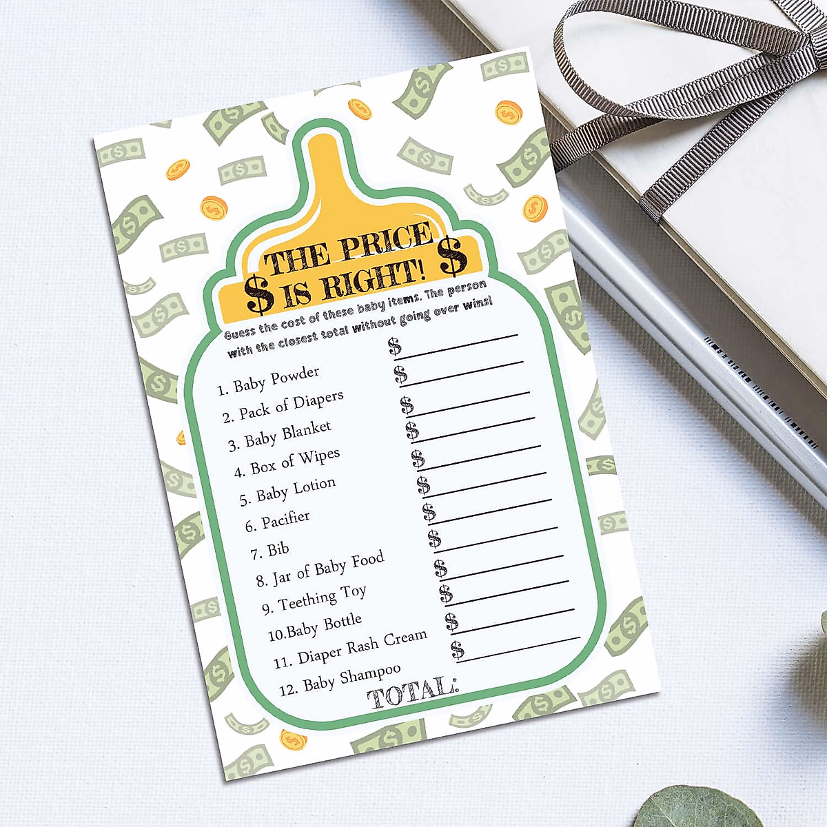 TENTADO 50 The Price Is Right Baby Shower Game For Boys or Girls - Fun Party Activities Card - Cute Best Gender Neutral Reveal Guessing Funny Question Bundle Pack, 4x6 Inches