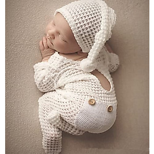 Fashion Newborn Boys Girls Baby Photo Shoot Props Outfits Crochet Clothes Long Tail Hat Pants Photography Props (milk white)