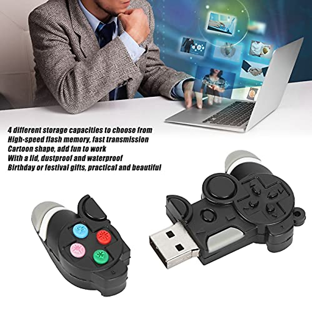 GOWENIC Cartoon Flash Drive USB Flash Memory 16GB/32GB/64GB/128GB Memory Stick Cartoon Black Game Controller Shape Mini Thumb Drive Memory Stick for Data Storage Transmission (16GB)