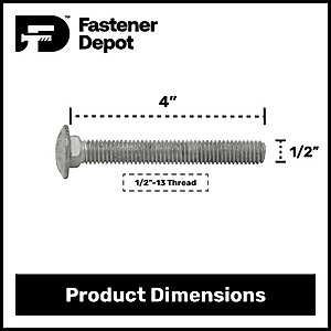 1/2"-13 x 4" Hot Dipped Galvanized Carriage Bolt w/Nuts & Flat Washers, Quantity 25 - by Fastener Depot, LLC