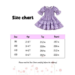 Purple Toddler Girl Dress Square Neck Puff Sleeve A-Line Toddler Floral Dresses Summer Dresses for Toddler Girls 5T 6T Dress