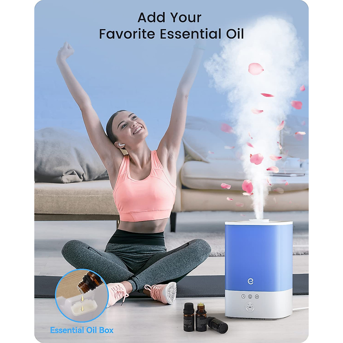 Humidifiers for Bedroom Large Room, Esemoil Smart WiFi Cool Mist Humidifiers for Baby, 3.5L Top Fill & 28dB Quiet, 40H Air Ultrasonic Diffuser with 8 Color Light, Voice Control, Compatible with Alexa