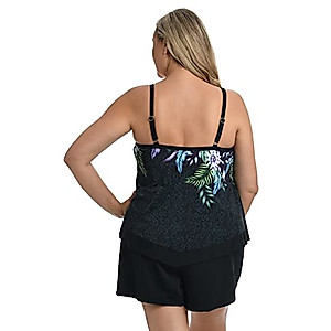 Maxine Of Hollywood womens V-neck Flutter Swimsuit Tankini Top, Black Fiji Floral, 18 Plus