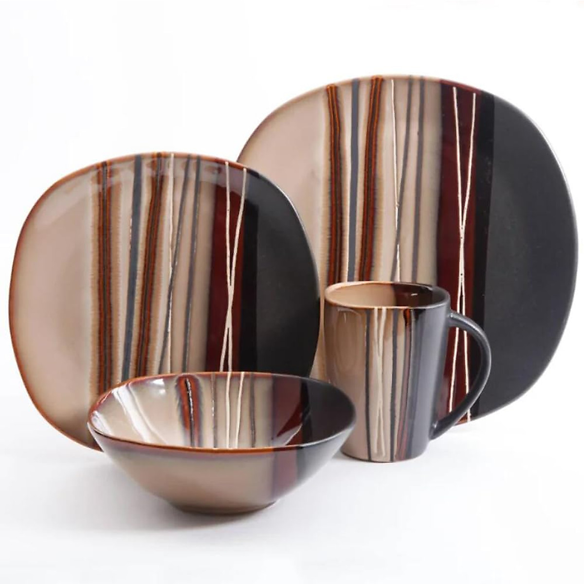 IHIPPO Dinnerware Sets Modern Ceramic Stoneware Plate Mug & Bowl Sets Kitchen Dinnerware Dinnerware Brown Set of 16 Dinner Plates Dishes Microwave and Dishwasher Safe Serive for 4 Person