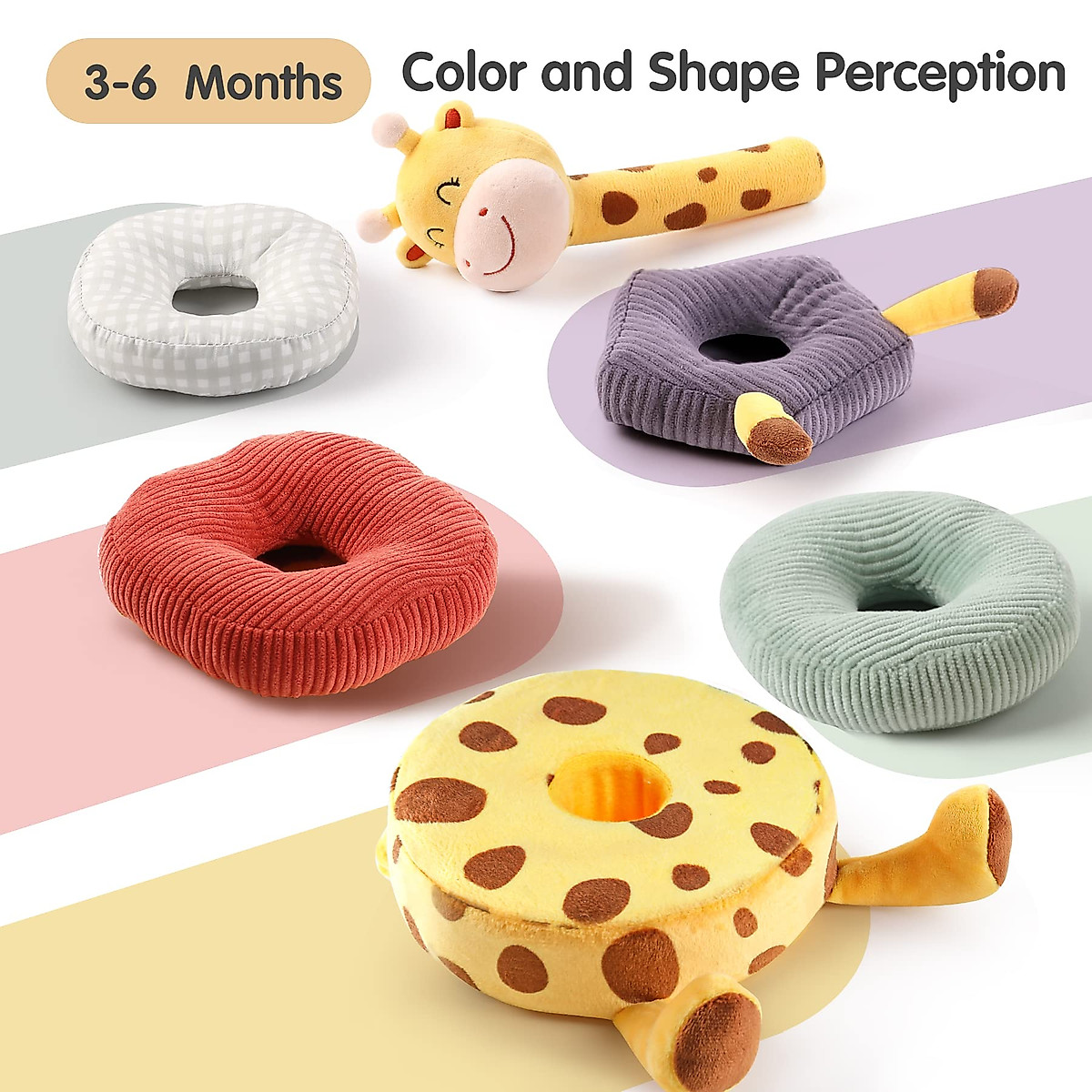 TUMAMA Plush Stacking Rattles Baby Toy Giraffe Stacks of Circles STEM Montessori Toy Baby Shower Deer Woodland Stuffed Animals Gift for 3 6 9 12 18 Months 1 Year Olds Infant Toddler Boy Girl