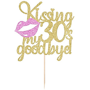 Kaoenla Kissing My 30's Goodbye Cake Topper, Cake Topper Decorations for Birthday Theme Picks,Happy 30th Birthday Cake Decor, Cheers to 30 Years, 30 Anniversary Party Decoration Supplies(Gold) (30th)