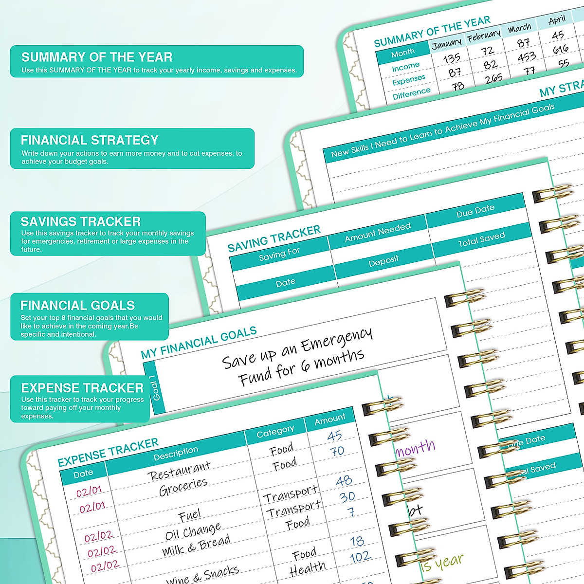 Budget Planner - Budget Book with Bill Organizer and Expense Tracker, 6.1" x 8.25", 12 Month Undated Finance Planner/Account Book to Take Control of Your Money, Start Anytime - Mint