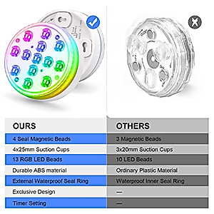 Submersible Swimming Pool Light 16 Colors Underwater led Lights Waterproof IP68 13 Super Bright LED with RF Remote Control Suitable for Pond Fountain Aquarium Flower Pot Garden Party (a pack of 1)