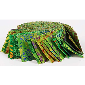 Soimoi 40Pcs Batik Print Cotton Precut Fabrics for Quilting Craft Strips 2.5x42inches Jelly Roll - Green